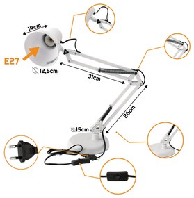 Stolní LED lampa 1xE27 bílá