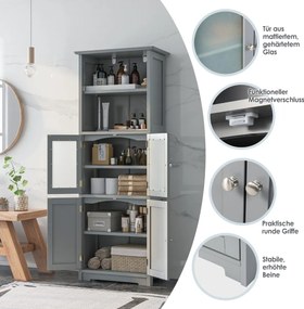 Costway 163 cm vysoká koupelnová skříňka volně stojící úložná se skleněnými