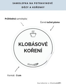 Samolepka na kořenky KLOBÁSOVÉ KOŘENÍ průhledná 5 cm tučné písmo