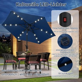 Costway Slunečník 230 cm s LED solárním osvětlením a klikou tmavě