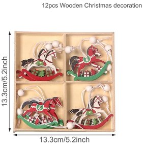 Vánoční dekorace - vánoční ozdobičky ze dřeva (12 ks v balení) Barva: 8