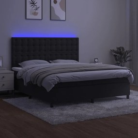 Box spring postel s matrací a LED černá 160x200 cm samet 3136373