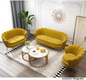 Křeslo ve stylu Art-deco, hořčicová Velvet látka/gold chrom-zlatý, NOBLIN