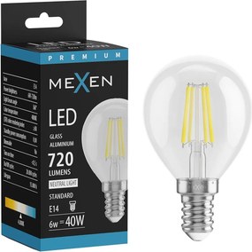 Mexen Vintis, LED filamentová žárovka E14, G45, 6 W, neutrální bílá 4000K, čirá, L156-E14-0640-00