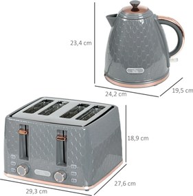 HOMCOM 2v1 kuchyňská sada, toustovač a rychlovarná konvice, různé možnosti, 1,7 l, 4 krajíce toastu najednou, plast, šedá