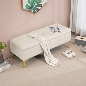 HOMCOM Lavice s úložným prostorem čalouněná lavice sametový vzhled kovové nohy lavice do obývacího pokoje ložnice předsíně 120 x 44 x 44,5 cm béžová …