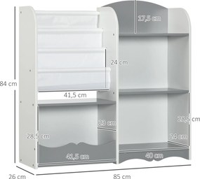 Organizér na hračky ZONEKIZ - dětská police s otevřenými policemi do dětského pokoje, herny a kojeneckého pokoje 85x26x84 cm Šedá