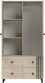 IDZ Šatní skříň FOX 4S2D 06, 104 cm Dub Sonoma/Černá