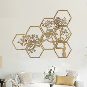 dřevo života Dřevěný strom na zeď HEXAGON Zvolte barvu dekoru: Dub zlatý, Rozměry šxv (cm): 60x48