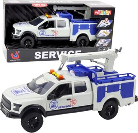 LEAN Toys Servisní auto s jeřábem, světla a zvuky, bílé, 1:12