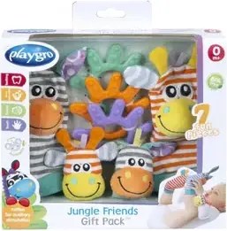 Playgro - Dárkový set chrastící ponožky a náramky Jungle Friends / od