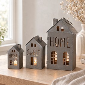 Kovové lucerny Home Sweet Home - set 3 ks