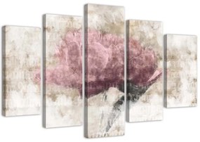Obraz na plátně pětidílný Růžový vintage květ - 150x100 cm
