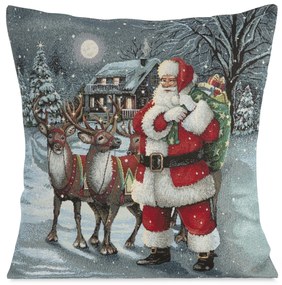 VÁNOČNÍ GOBELÍNOVÁ DEKORAČNÍ POVLAK NA POLŠTÁŘ MERRY4 45X45 CM VZOROVANÁ