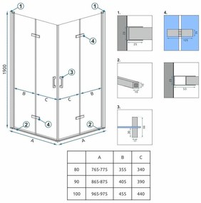Rea Molier Double, sprchový kout se skládacími dveřmi 90(dveře) x 80(dveře), 6mm čiré sklo, chromový profil, KPL-K6369