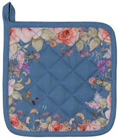 Modrá bavlněná chňapka / podložka pod hrnec s květinovým motivem Floral Fiesta – 20x20 cm