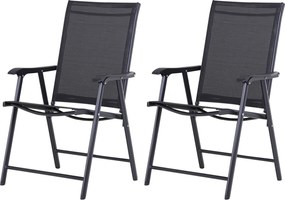 Outsunny kempingové židle sada 2 skládacích židlí s područkami, kovová rybářská židle černá 58x64x94cm, ideální pro venkovní použití a volný čas |
