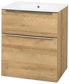 Mereo Mereo, Mailo, koupelnová skříňka s keramickým umyvadlem 61 cm, bílá, dub, antracit, CN520