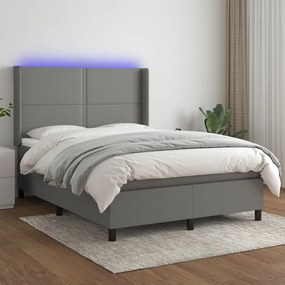 Box spring postel s matrací a LED tmavě šedá 140x200 cm textil 3138238