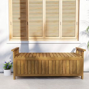 Dřevěná zahradní lavice Outsunny pro 2 osoby s úložným prostorem 186L, venkovní lavice s opěrkami na ruce, nosnost 240 kg, pro zahradu nebo balkon, 12