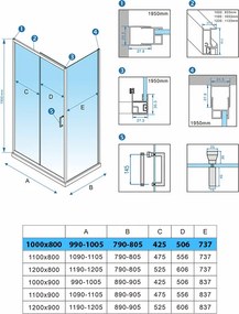 BPS-koupelny Obdélníkový sprchový kout KZ103A BL 100x80 černý/transparent + vanička ST03A BL černá