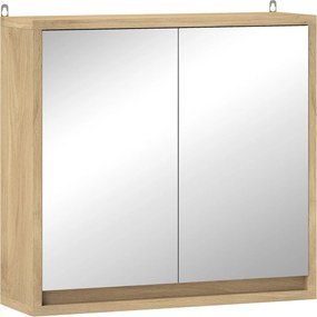 HOMCOM Koupelnová skříňka se zrcadlem, 2 dveřmi a nastavitelnou policí, závěsná koupelnová skříňka pro moderní koupelnu 48x14,5x45 cm, přirodní dřevo