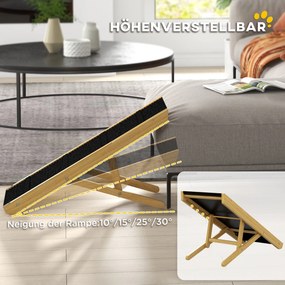Skládací rampa pro psy PawHut, výškově nastavitelná, protiskluzová pomůcka pro vstup malých a středních psů do 15 kg, 83,5 x 35 x 47,5 cm, přirozená