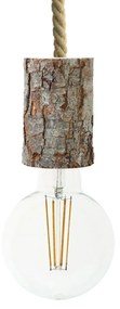 creative cables Závěsná lampa s XL námořnickým kabelem a malou dřevěnou objímkou s kůrou Barva: Hnědá