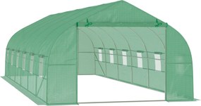 Outsunny Zahradní Greenhouse Tunel 8x3x2 m se 12 Okny a Rolovacím Dveřmi pro Pěstování Rostlin Rajčat a Zeleniny - Ocel a PE 140 g/m² Zelená