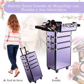 HOMCOM Profesionální Make-up Kufr s Univerzálními Kolíky, Různé Úrovně, Rozšiřitelná Rukojeť, Make-up Trolley Hliníková Slitina 33.5x23x76/95.5 cm Fi…