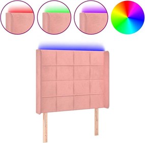 Čelo postele s LED růžové 83 x 16 x 118/128 cm samet 3124083