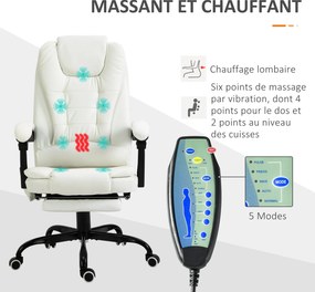Vinsetto Masážní Kancelářská Židle, Ergonomická Židle s Nastavitelnou Výškou, Sklopným Opěradlem a Ovládáním na Kabel, Sklopnou a 360° Otočnou Podnož…