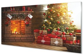 Obraz na skle Krb Vánoční dárky 100x50 cm
