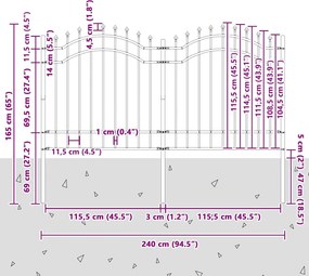 Zahradní plot Woerden s kopím nahoře černý 240 x 125 cm ocelový 151081