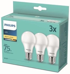 Philips 8718699775544 led sada žárovek 3x10w-75w | e27 | 1055lm | 2700k - set 3ks, bílá