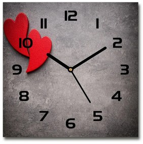 Wallmuralia Skleněné hodiny na stěnu Červená srdce 30x30 cm
