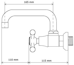 Gamma Retro C, nástěnná dřezová baterie s výtokem ve tvaru C, zlatá matná, GMA-BROS-C-BGD