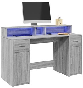 Psací stůl s LED šedý sonoma 140 x 55 x 91 cm kompozitní dřevo 3309425