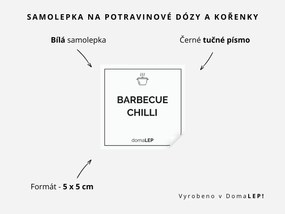 BARBECUE CHILLI - omyvatelná samolepka na kořenky, výběr rozměrů Ø 5 cm / 5 x 5 cm / 6 x 8 cm | DomaLEP tvar: ČTVEREC, barva: BÍLÁ - ČERNÉ písmo, velikost: š. 5 cm x v. 5 cm - tučné písmo