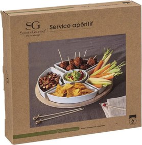 Servírovací set: 6 porcelánových misek + bambusový tác