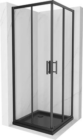 Mexen Rio, čtvercový sprchový kout 80 x 80 cm, 6mm čiré sklo, černý profil + černá sprchová vanička, 860-080-080-70-00-4070B