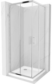 Mexen Rio čtvercový sprchový kout 80 x 80 cm, Průhledné, Chromovaná + sprchová vanička Flat, Bílá - 860-080-080-01-00-4010