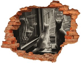 Wallmuralia Díra 3D fototapeta nálepka Kočky u okna 90x70 cm