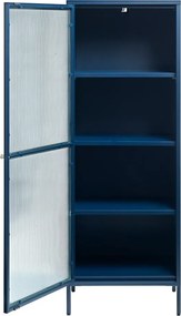 Modrá kovová vitrína Unique Furniture Bronco, výška 160 cm
