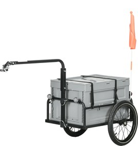 HOMCOM Cyklopřívěs s odnímatelným a skládacím úložným boxem 65L, bezpečnostními odrazkami a pneumatikami, maximální zatížení 40KG, šedý