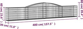 vidaXL Klenuté gabionové koše 5 ks 400x30x60/80 cm pozinkované železo [3146843]