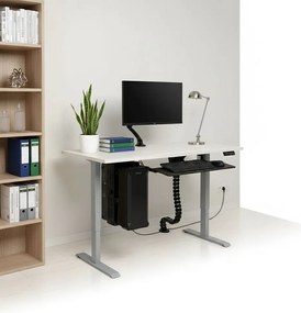 Výškově nastavitelný stůl OfficeTech D, 140 x 80 cm, šedá podnož, bílý jasan