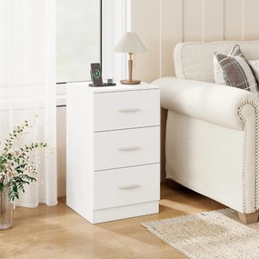 Costway Noční stolek s nabíjecí stanicí moderní s 3 úložnými zásuvkami
