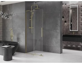 Mexen Velar L, posuvná sprchová zástěna Walk-in 100 x 200 cm, 8mm čiré sklo, zlatá lesklá, 871-100-003-03-50