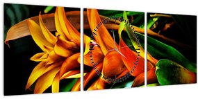 Obraz oranžové kytice (s hodinami) (90x30 cm)